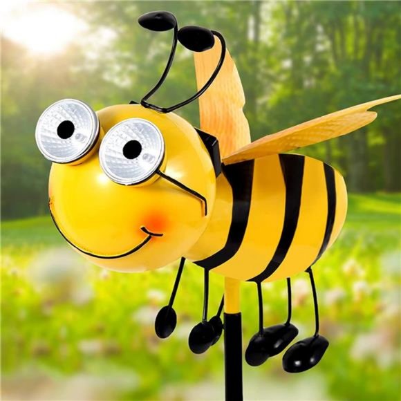 Accents | Metal Bee With Solar Light Eyes Bee Yard Art Garden ...